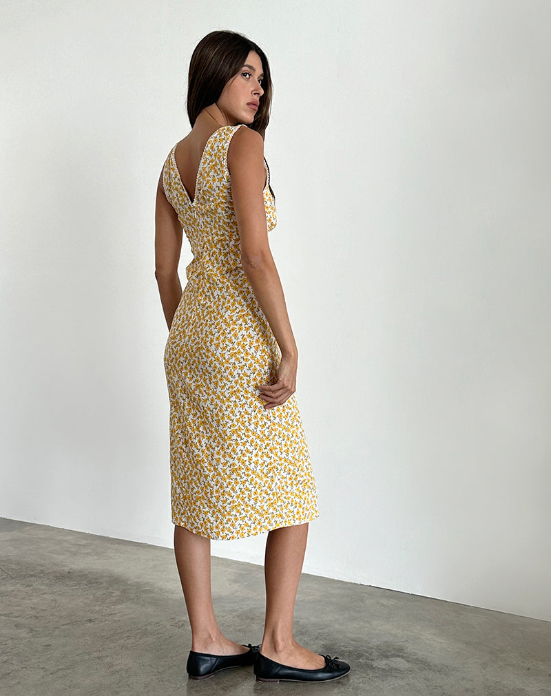 Yellow Cosmos Garden Midi Dress | Lavisha – motelrocks-com-us