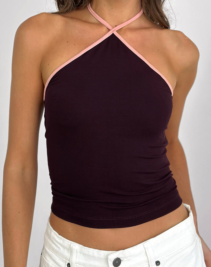 Redwood with Pink Lady Binding Halterneck Top | Lay – motelrocks-com-us