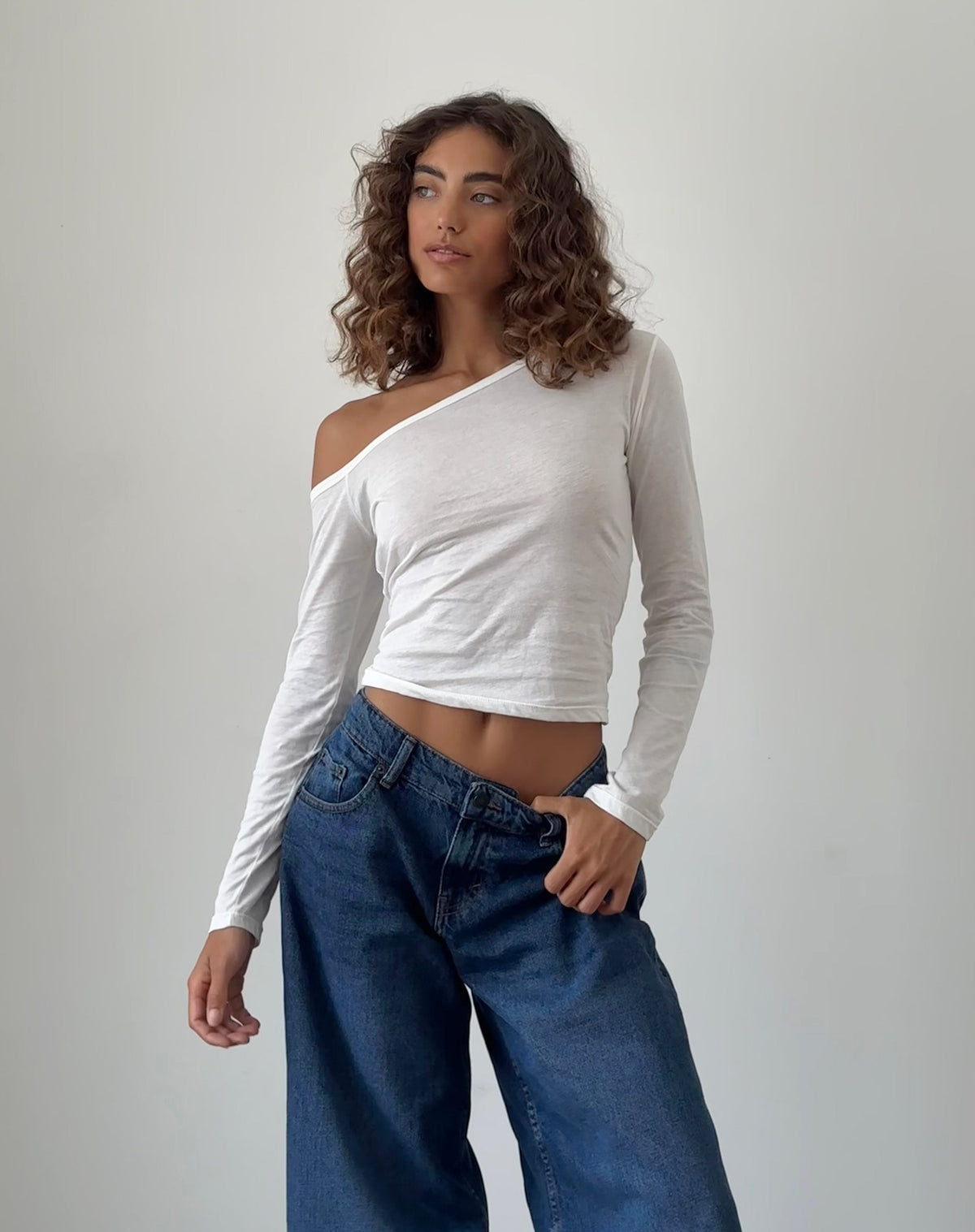 White Tissue Jersey Asymmetric Slouchy Top | Ledez – motelrocks-com-us