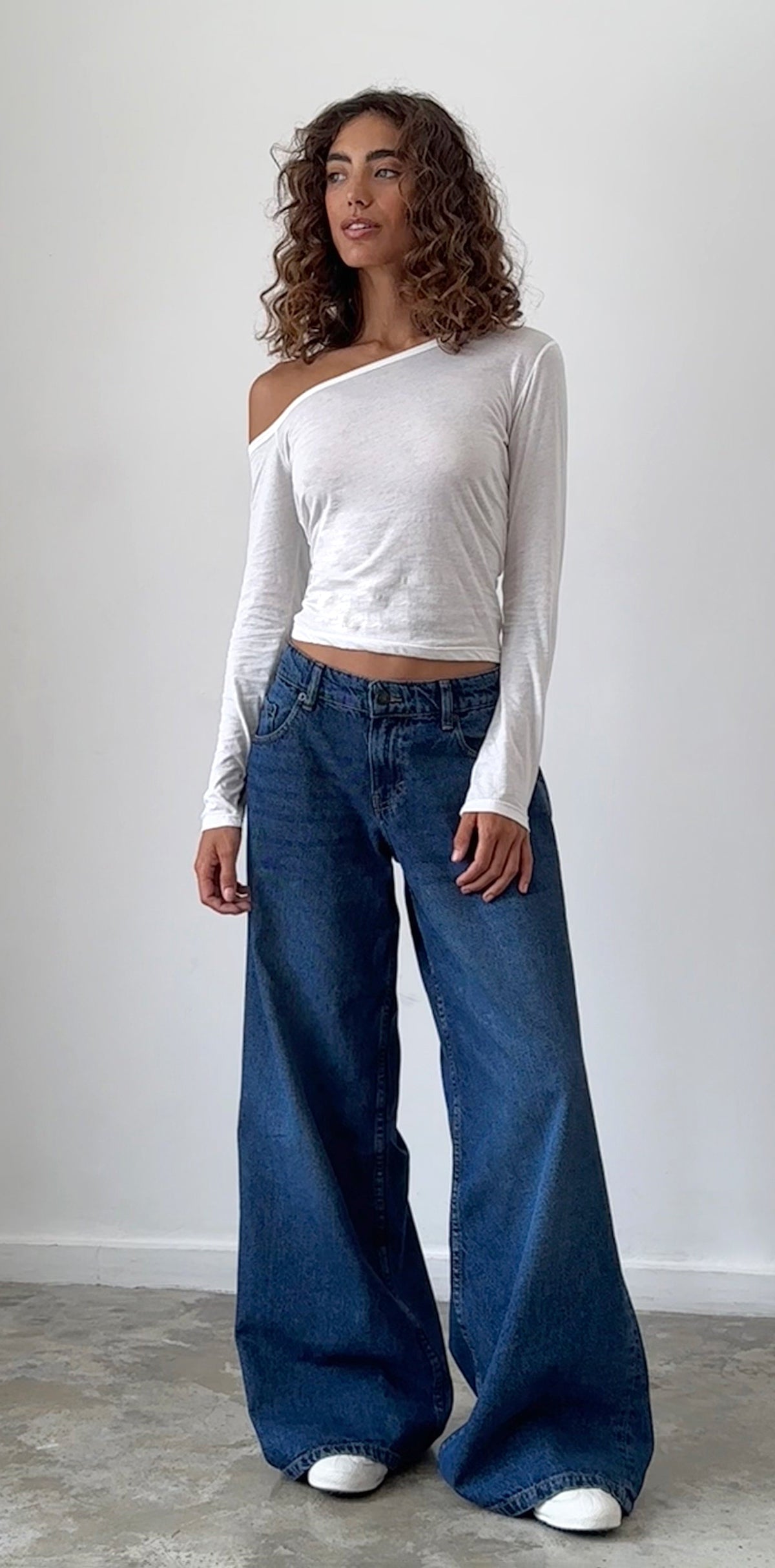 White Tissue Jersey Asymmetric Slouchy Top | Ledez – motelrocks-com-us