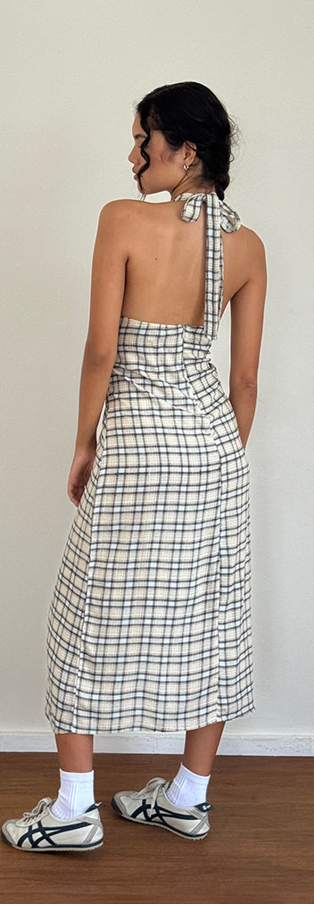 Pastel Blue Tartan Halterneck Midi Dress | Lenata – motelrocks-com-us