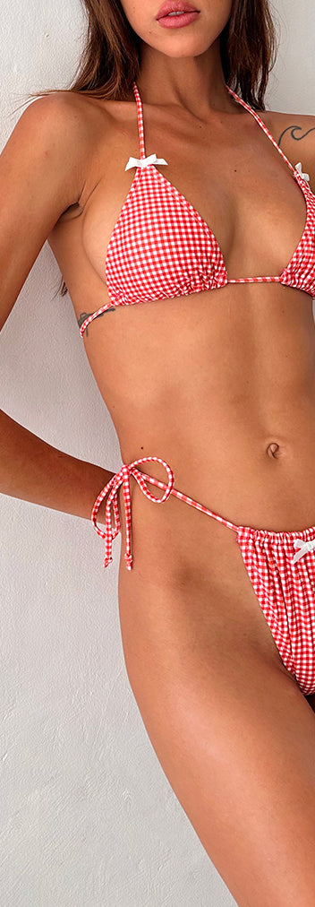 Red Gingham Bikini Top with Bows | Pami – motelrocks-com-us