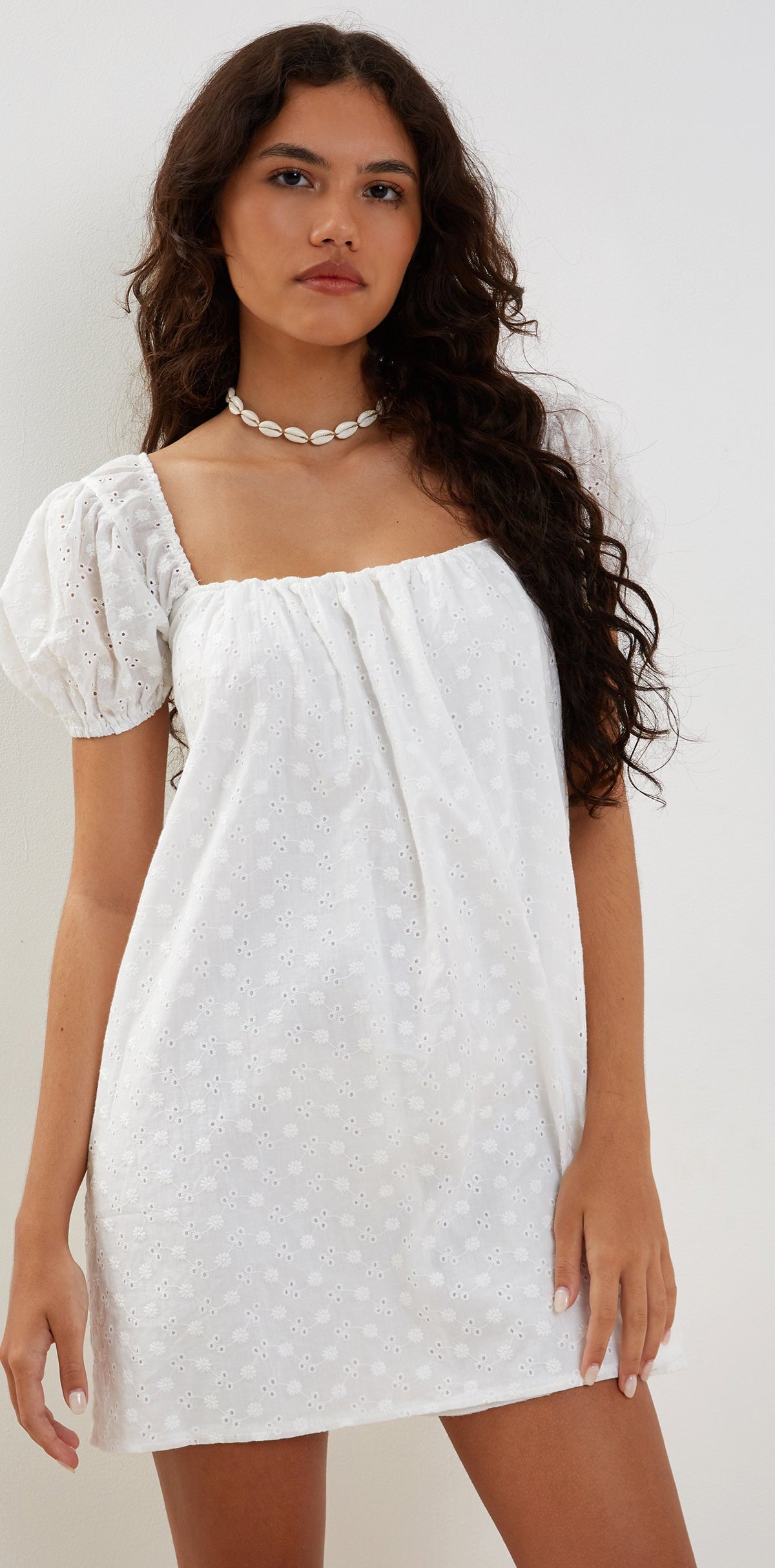 White Broderie Mini Dress | Leyona – motelrocks-com-us