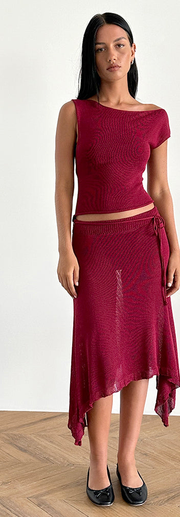 Red Sheer Knit Midi Skirt | Leysa – motelrocks-com-us