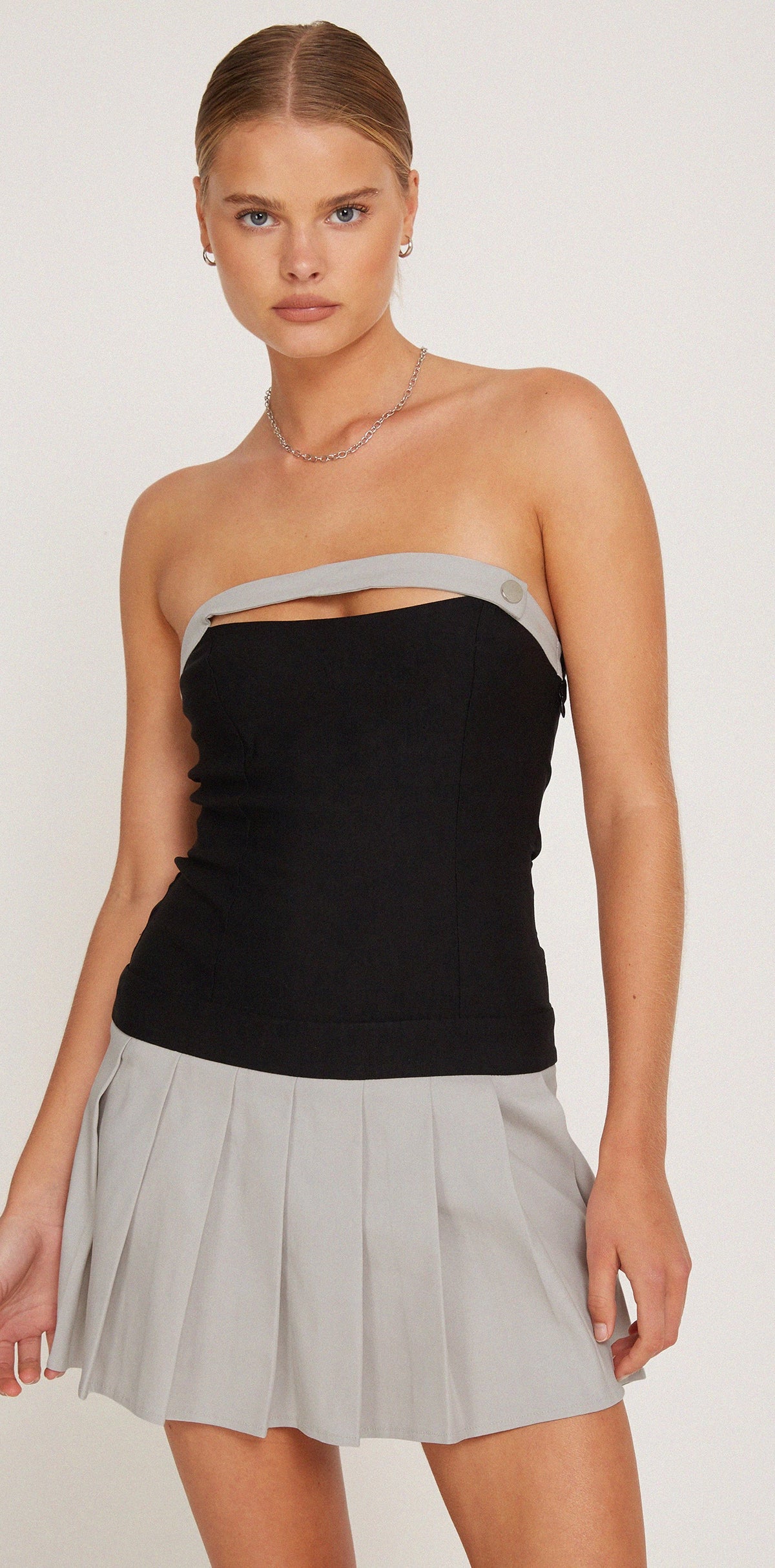 Grey and Black Tailoring Bandeau Mini Cut Out Dress | Lisma ...