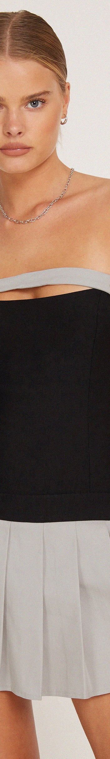 Grey and Black Tailoring Bandeau Mini Cut Out Dress | Lisma ...