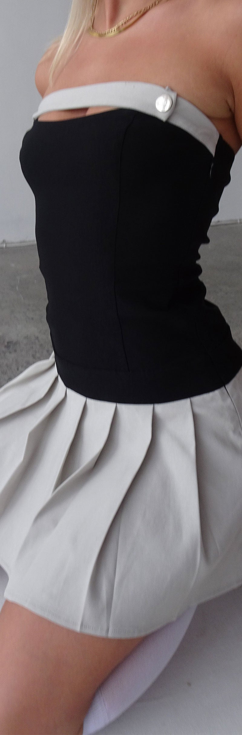 Grey and Black Tailoring Bandeau Mini Cut Out Dress | Lisma ...