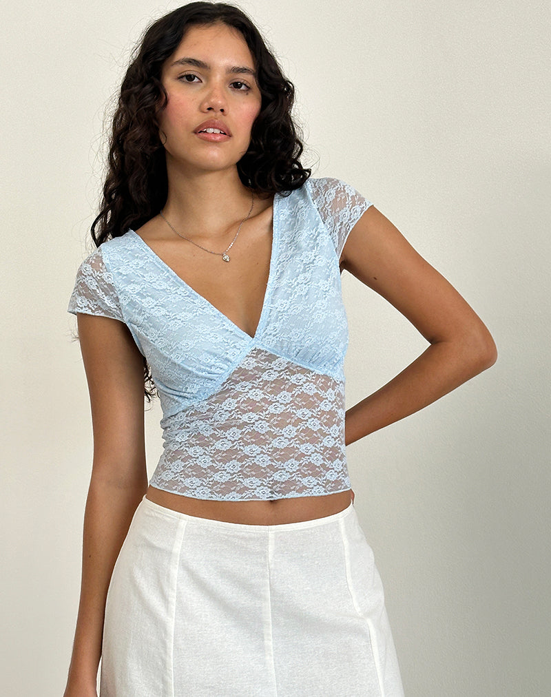 Light Blue Clover Lace Top | Livra – motelrocks-com-us