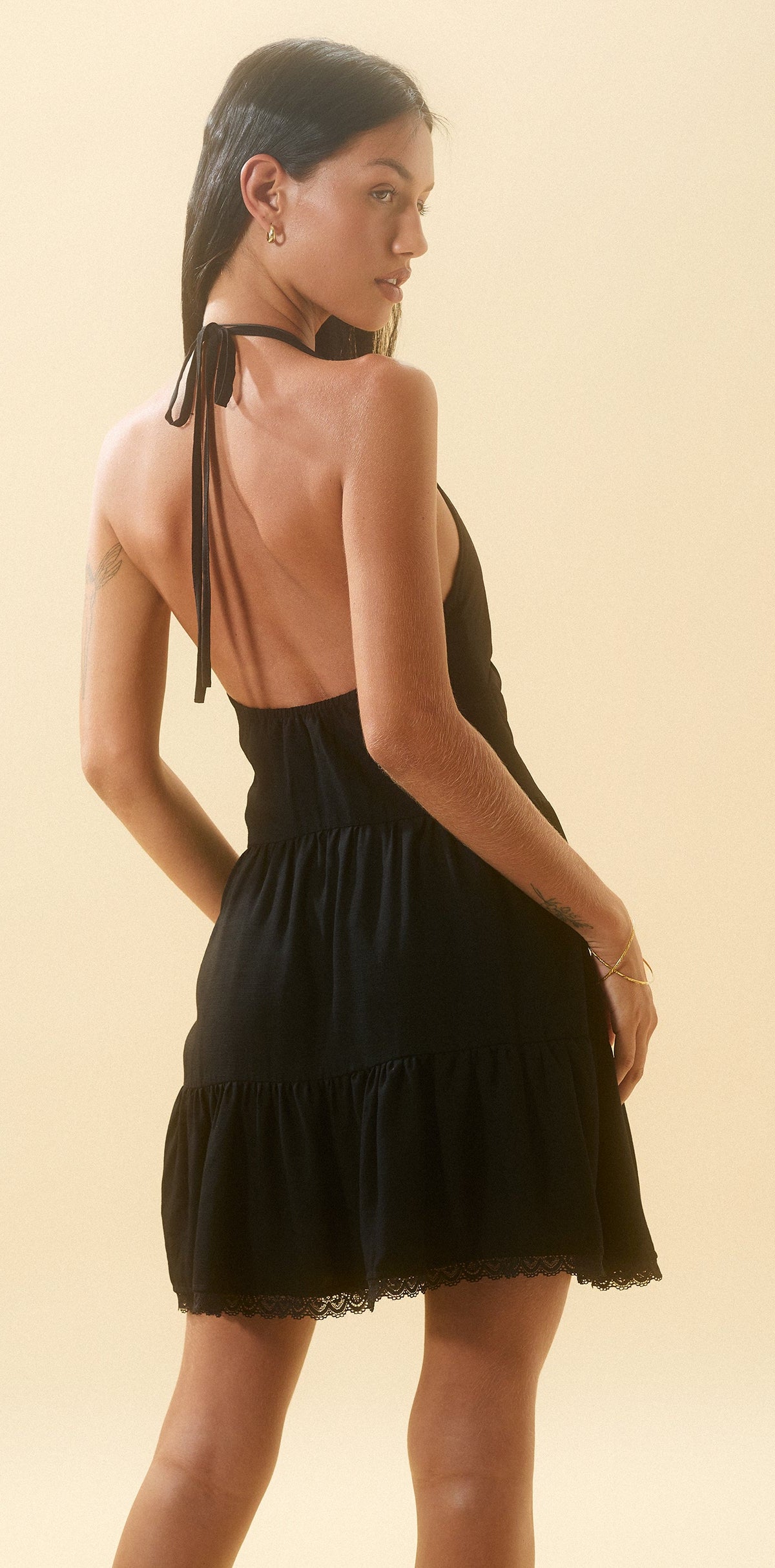 Black Tiered Halter Mini Dress | Londyn – motelrocks-com-us