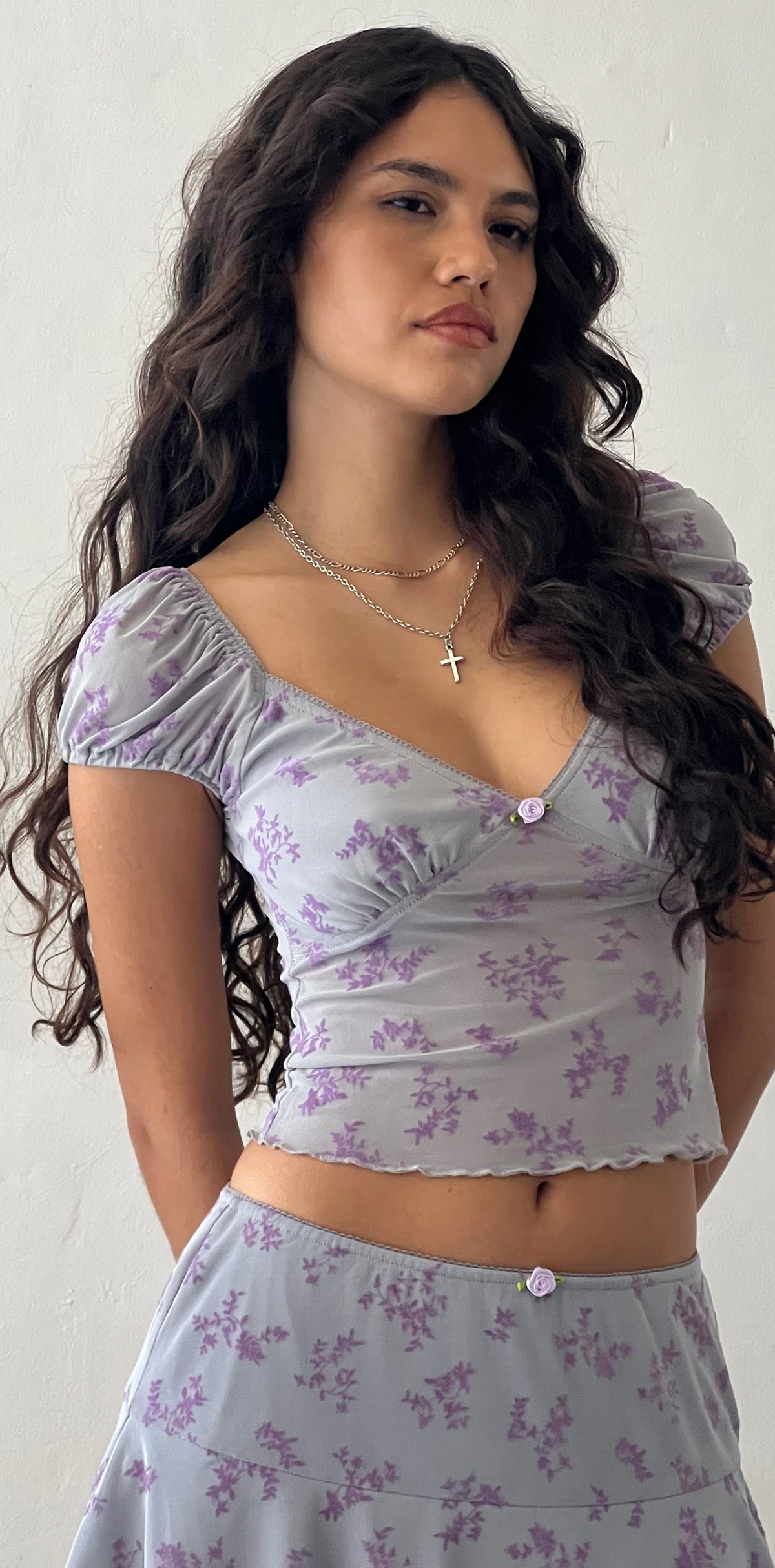 Purple Botanist Flock Sweetheart Mesh Top | Lorenne – motelrocks-com-us