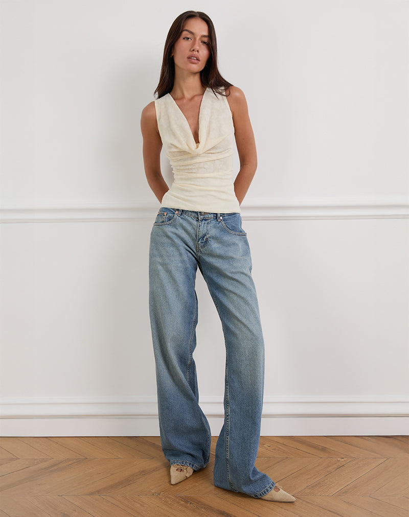 Cream Floral Flock Mesh Cowl Neck Top | Losa – motelrocks-com-us