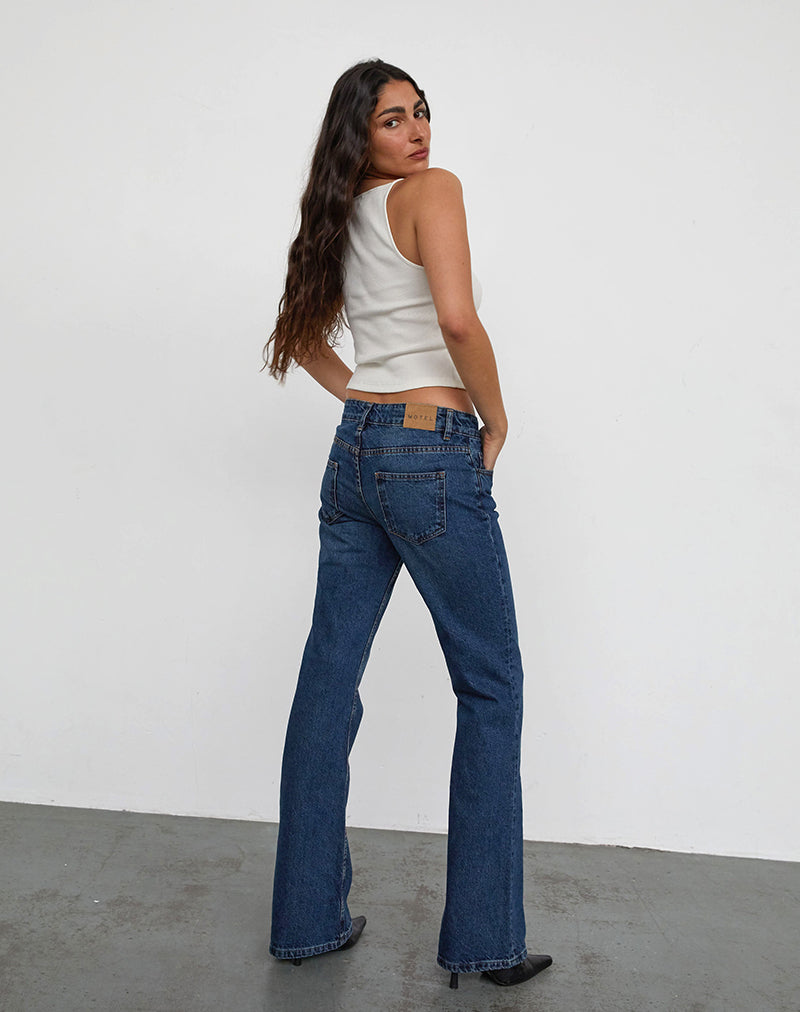 Mid Blue Used Low Rise Flare Jeans | Rigid – motelrocks-com-us