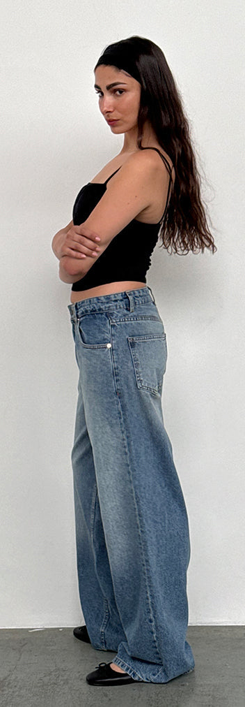 Powder Blue Extra Wide Low Rise Jeans | Roomy – motelrocks-com-us