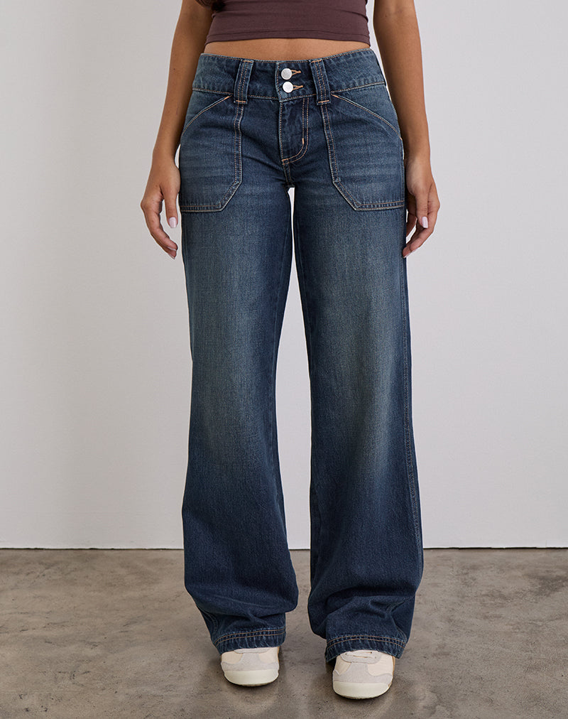 Mid Blue Relaxed Low Rise Jeans | Cargo – motelrocks-com-us