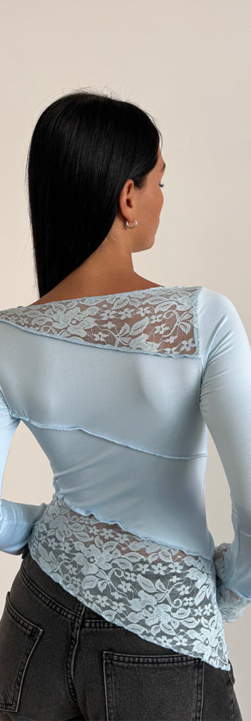 Light Blue Lace Long Sleeve Top | Lucca – motelrocks-com-us