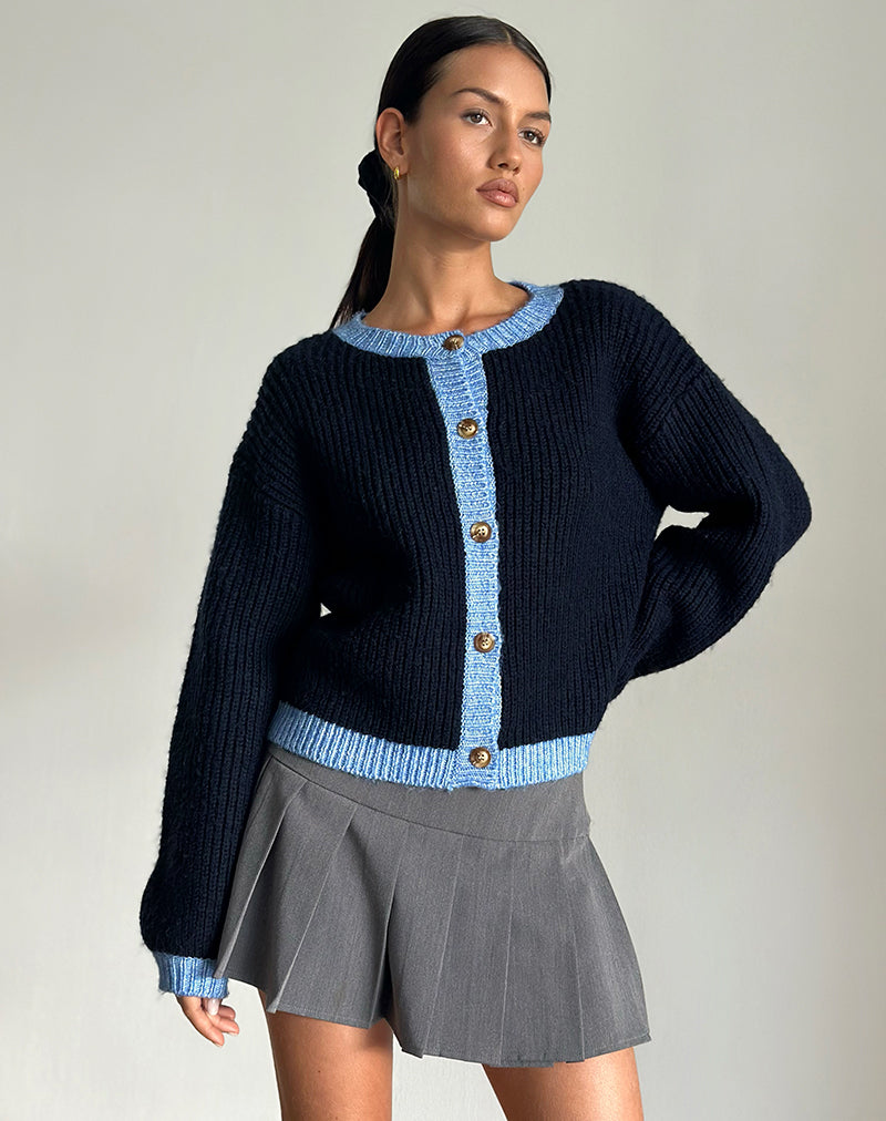 Navy Cardigan with Light Blue Contrast | Luciana – motelrocks-com-us