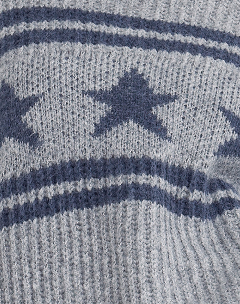 Grey and Navy Star Stripe Knit Jumper | Lulees – motelrocks Grey and Navy Star Stripe Knit Jumper | Lulees – motelrocks