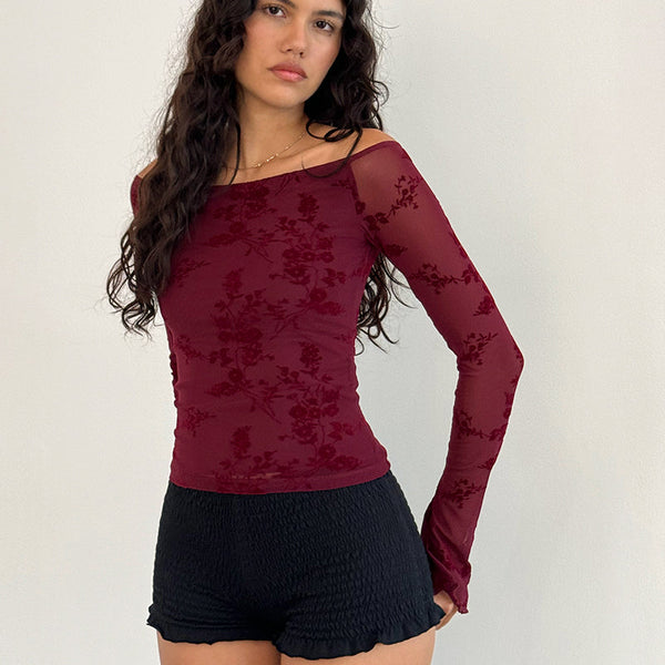 Botanical Flower Maroon Red Top | Lutana – motelrocks-com-us