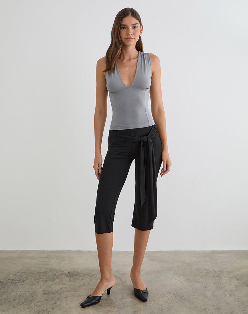 Grey Sleeveless Plunge Top | Lynod – motelrocks-com-us