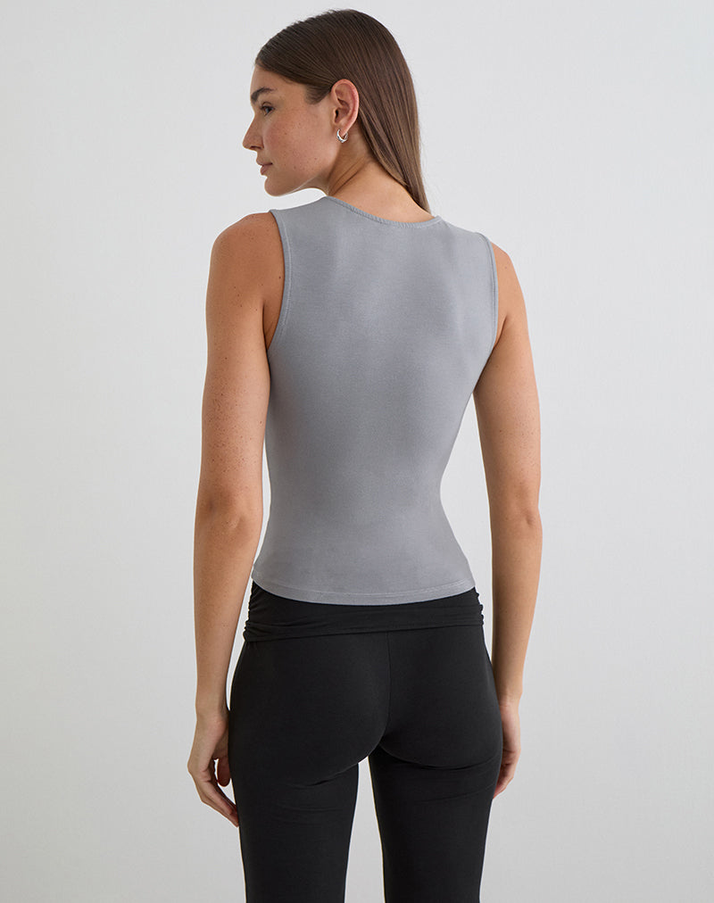 Grey Sleeveless Plunge Top | Lynod – motelrocks-com-us