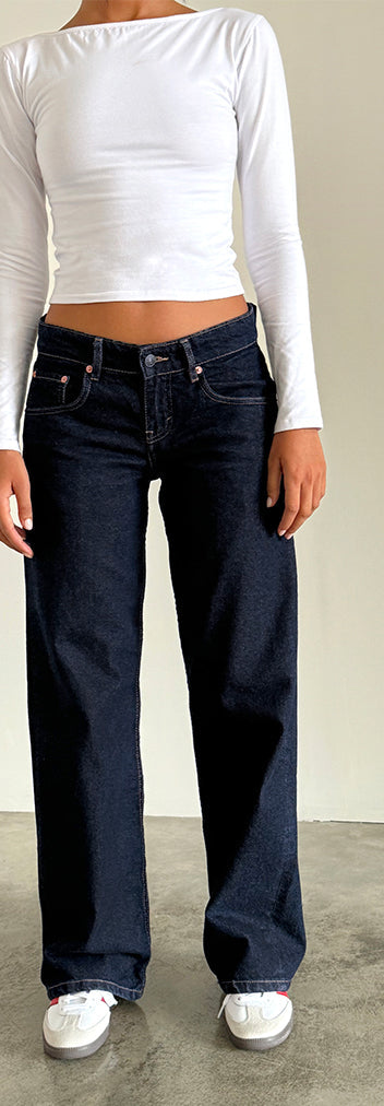 Blue Indigo Low Rise Straight Leg Jeans | Parallel – motelrocks-com-us