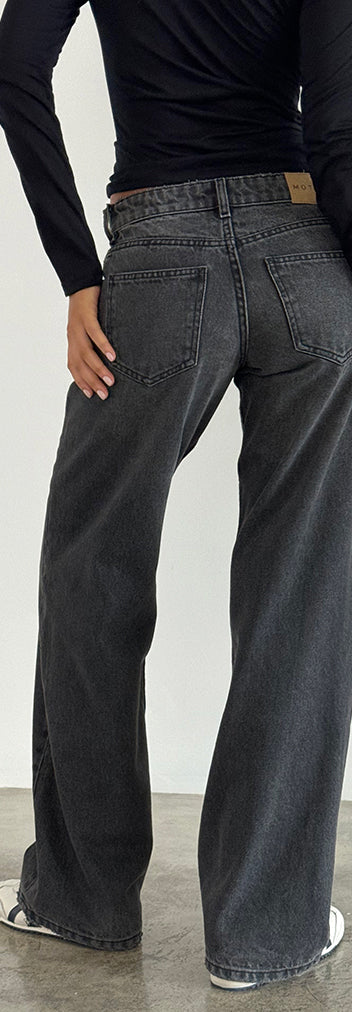 Washed Black Grey Low Rise Straight Leg Jeans | Parallel – motelrocks ...