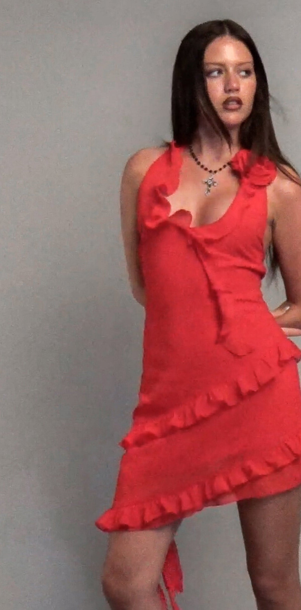 Red Chiffon Ruffle Mini Dress | Margaret – motelrocks-com-us