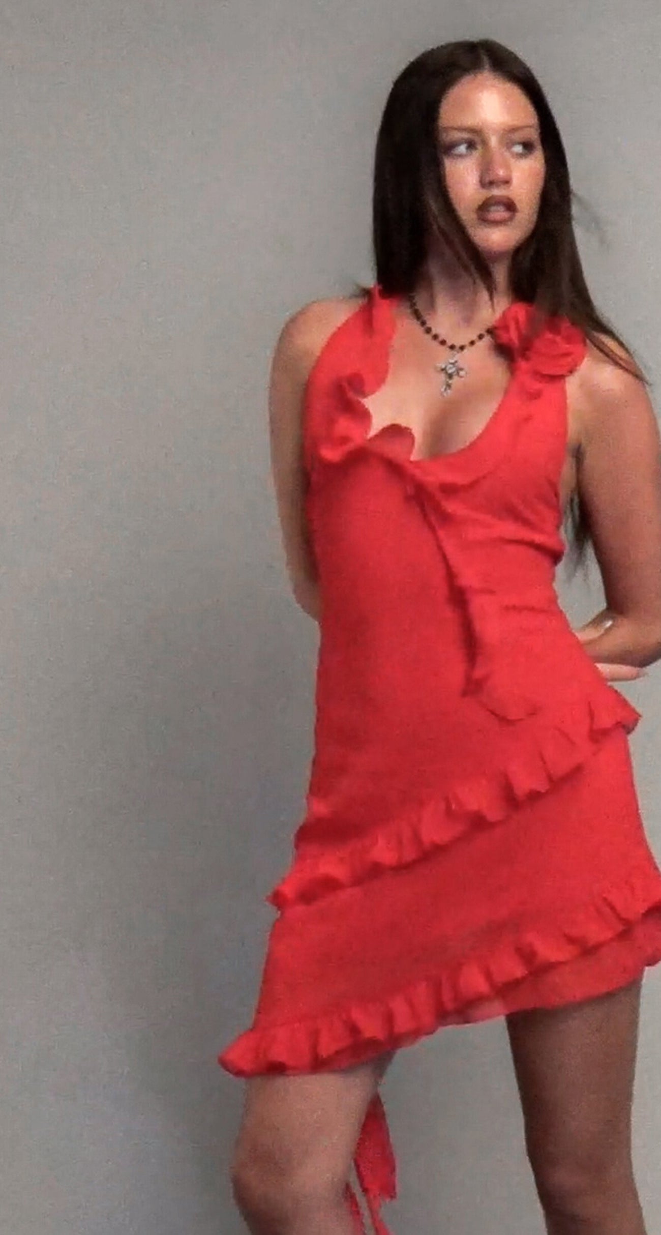 Red Chiffon Ruffle Mini Dress | Margaret – motelrocks-com-us