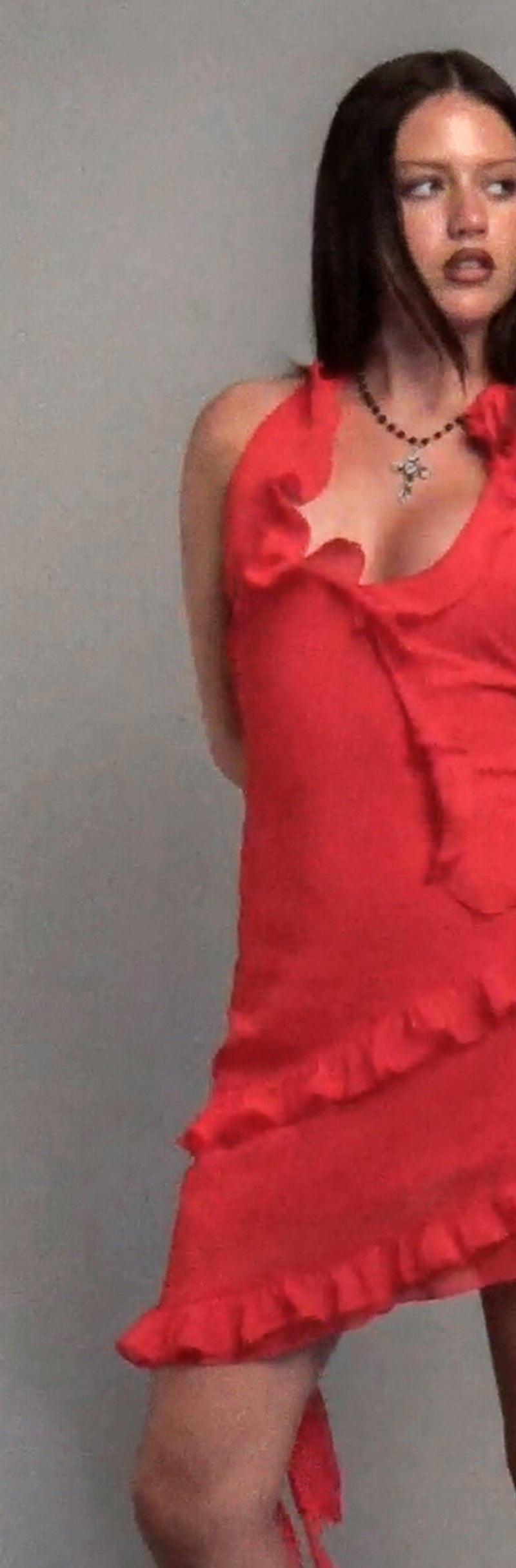 Red Chiffon Ruffle Mini Dress | Margaret – motelrocks-com-us