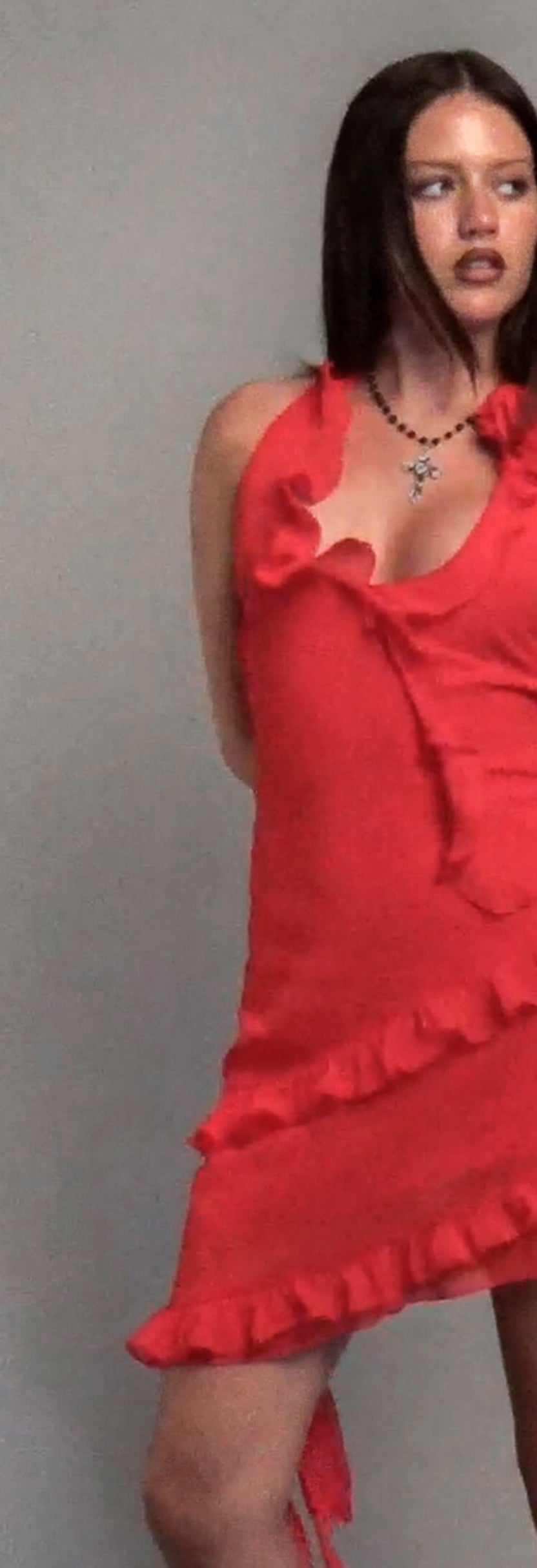 Red Chiffon Ruffle Mini Dress | Margaret – motelrocks-com-us