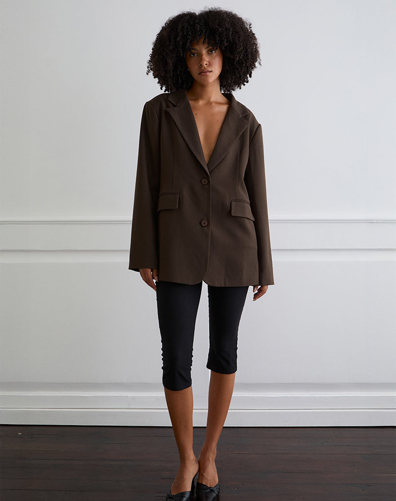 Brown Textured Tailoring Oversized Blazer | Maiwa – motelrocks-com-us