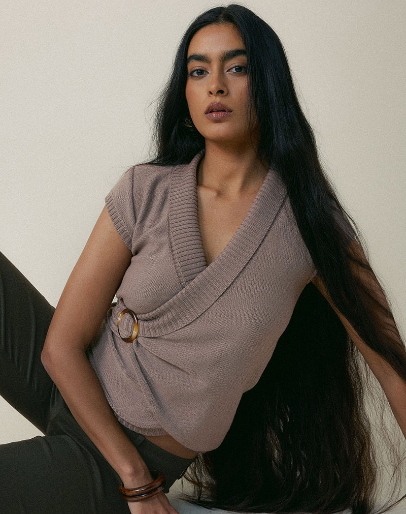 Taupe Knit Top with Buckle | Malya – motelrocks-com-us