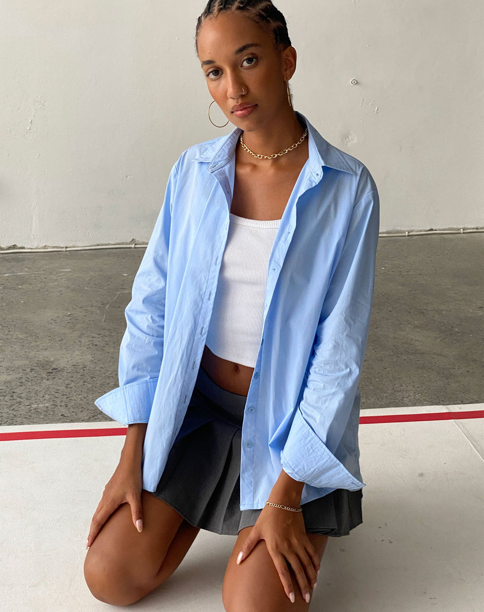 Poplin Sky Blue Button Up Shirt | Mavis – motelrocks-com-us