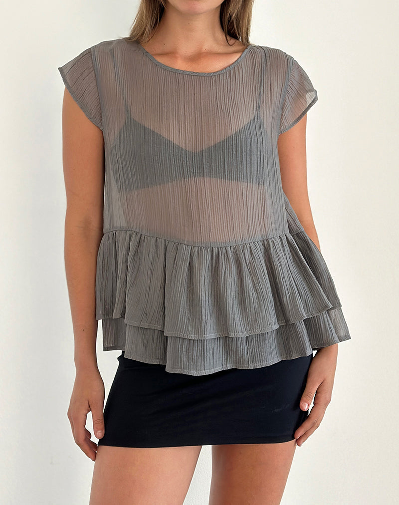 Grey Chiffon Peplum Top | Mayumi – motelrocks-com-us