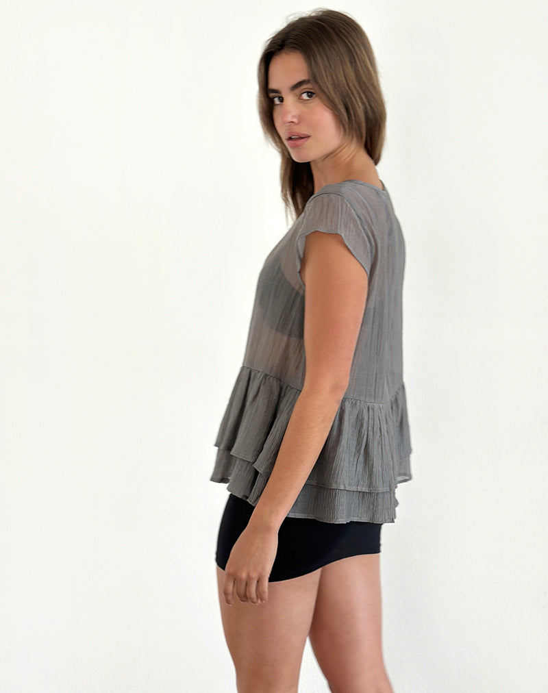Grey Chiffon Peplum Top | Mayumi – motelrocks-com-us