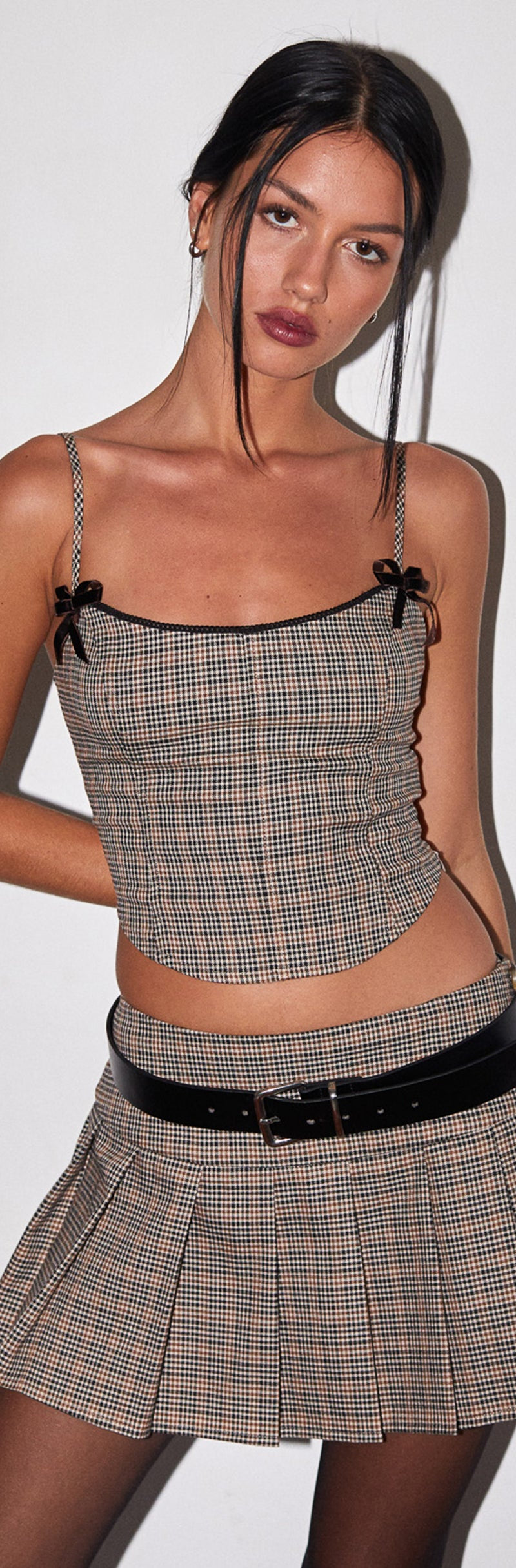 Brown Check Pleated Micro Skirt | Casini – motelrocks-com-us