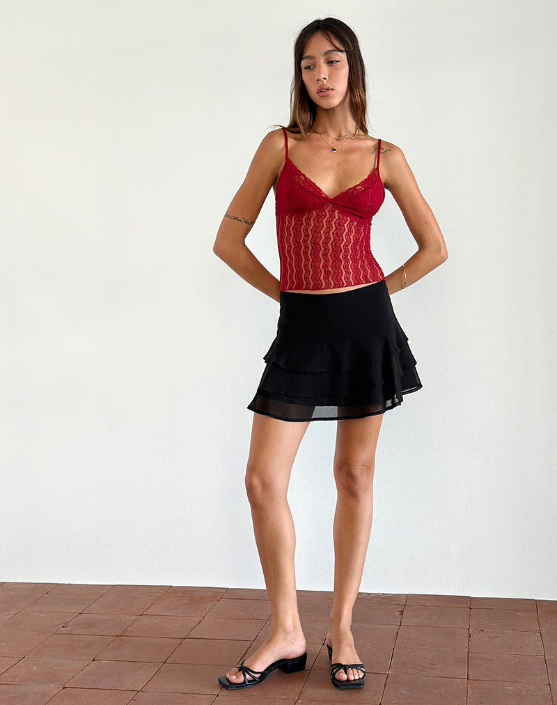 Red Lace Mesh Strappy Top | Megara – motelrocks-com-us