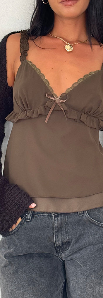 Olive Chiffon Frill Cami | Melinda – motelrocks-com-us