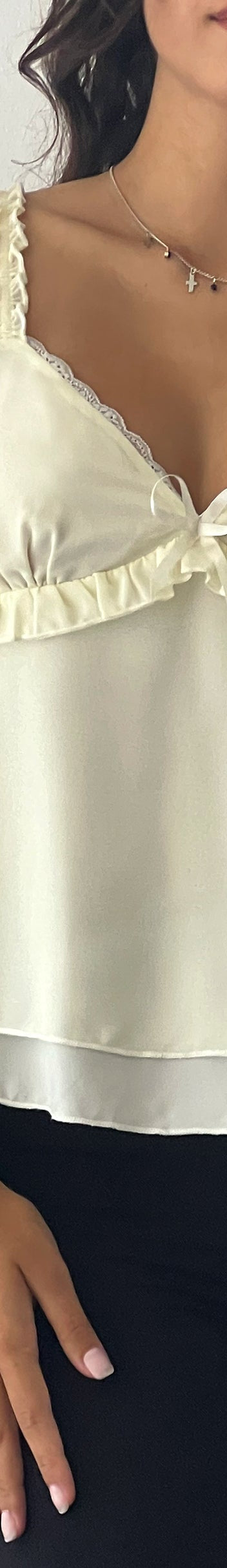 Ivory Ruffle Trim Cami Top | Melinda – motelrocks-com-us