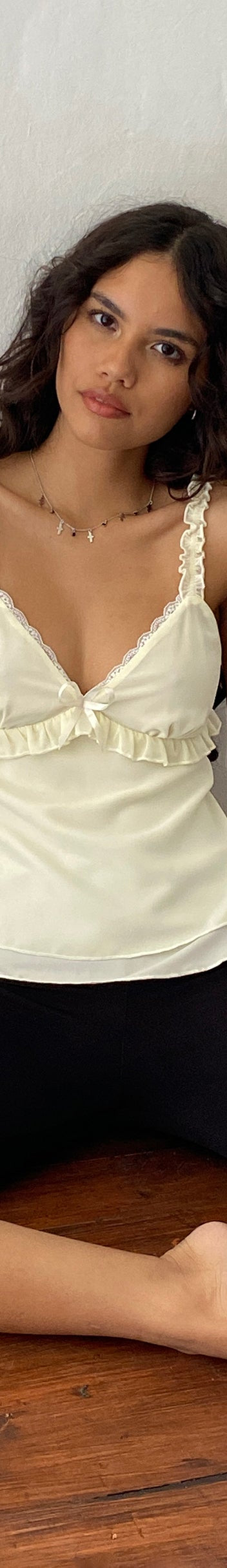 Ivory Ruffle Trim Cami Top | Melinda – motelrocks-com-us