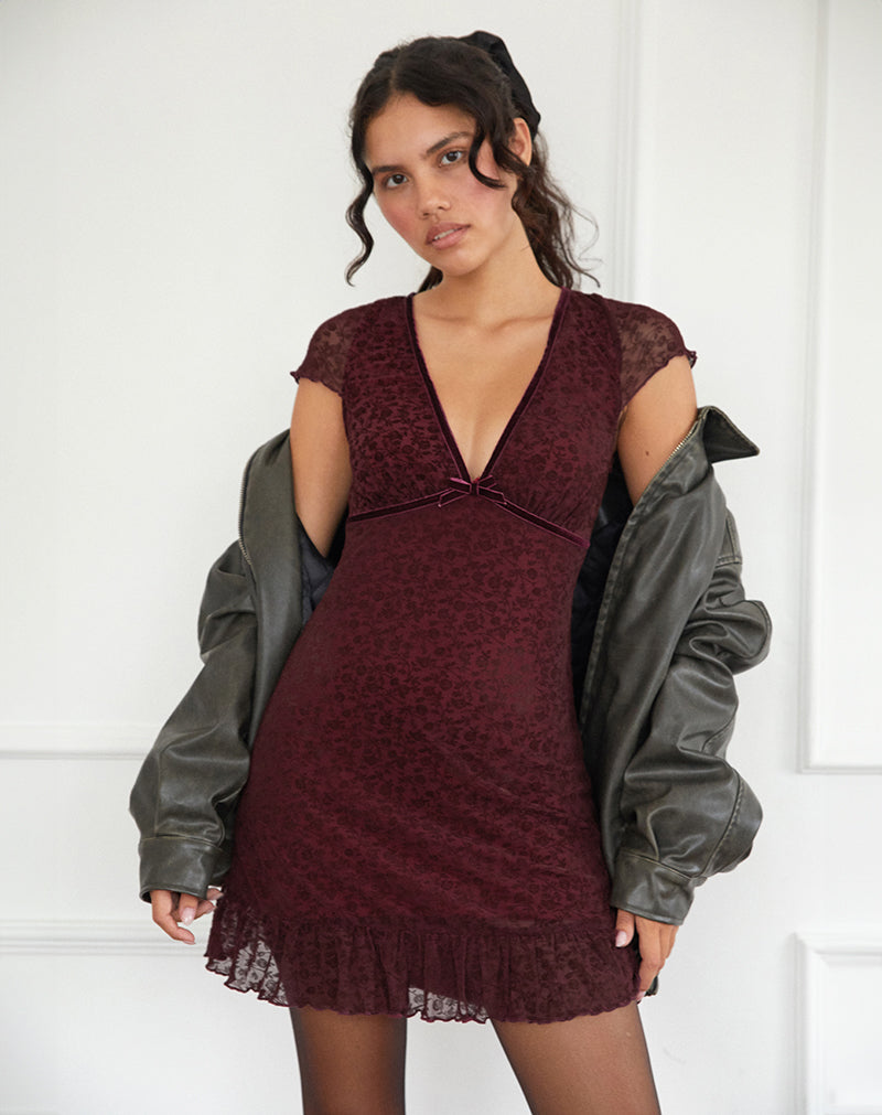 Dark Red Floral Mini Dress | Melva – motelrocks-com-us
