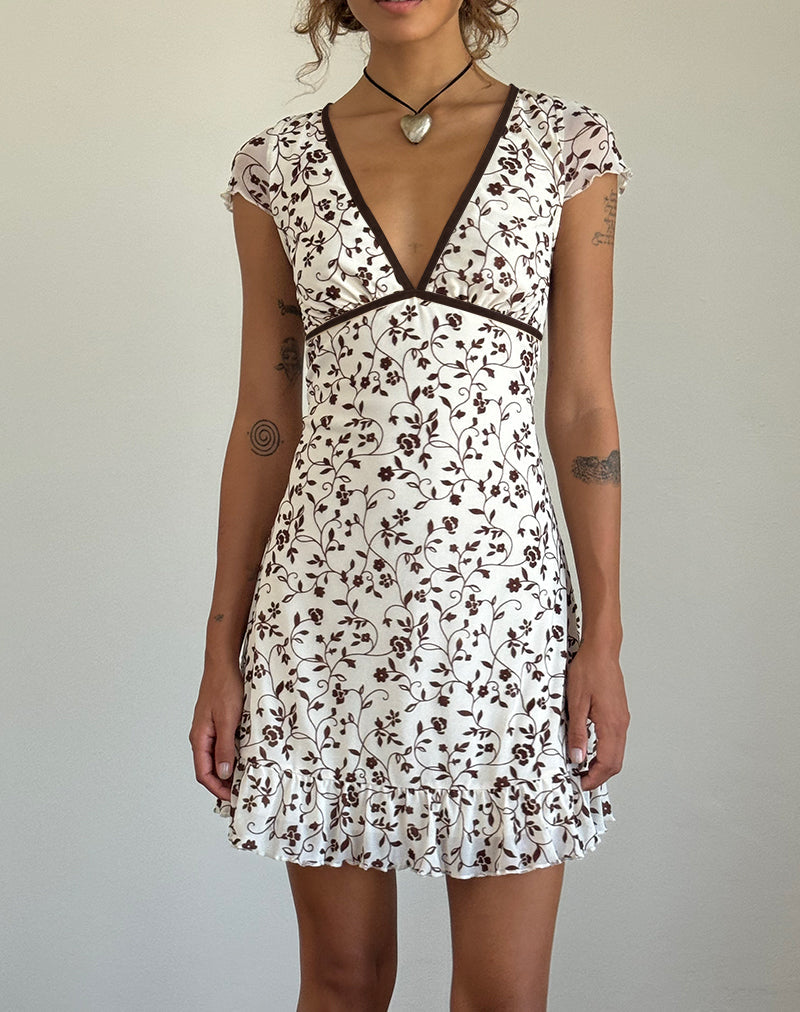 Brown Stem Flower Flock Mini Dress | Melva – motelrocks-com-us