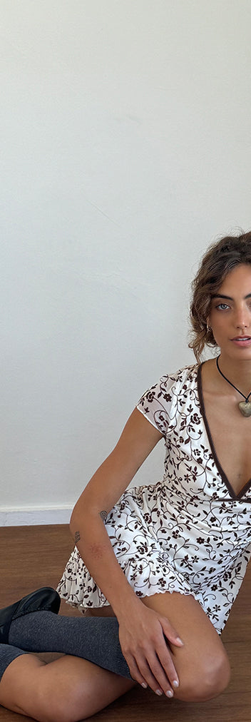 Brown Stem Flower Flock Mini Dress | Melva – motelrocks-com-us