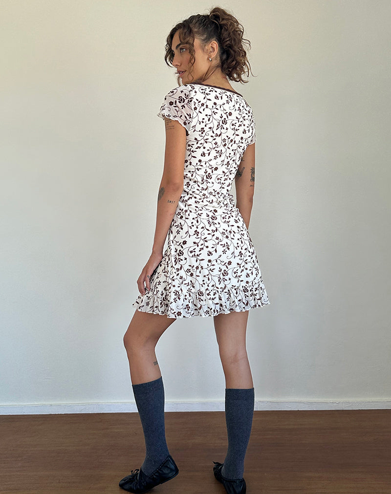 Brown Stem Flower Flock Mini Dress | Melva – motelrocks-com-us
