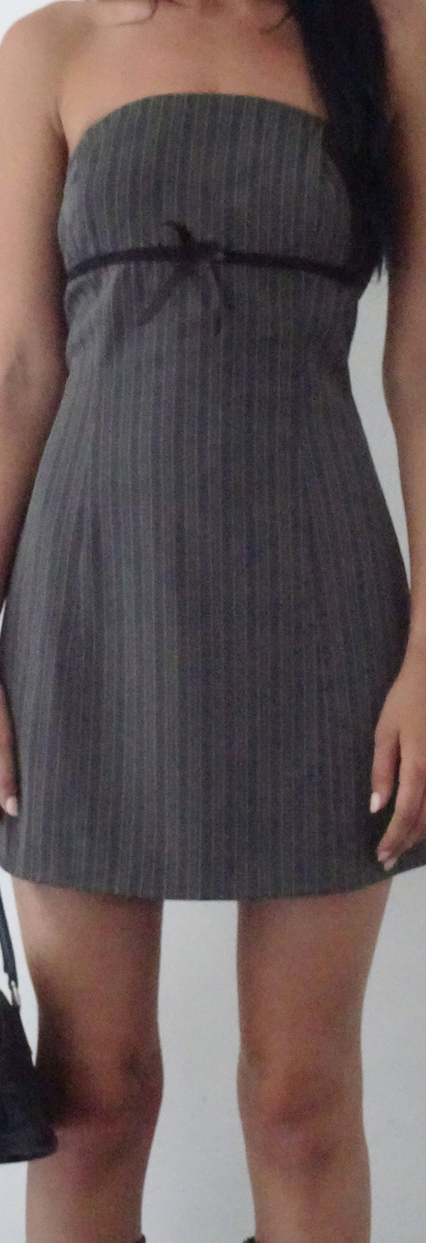 Grey Pinstripe Bandeau Mini Dress | Merila – motelrocks-com-us