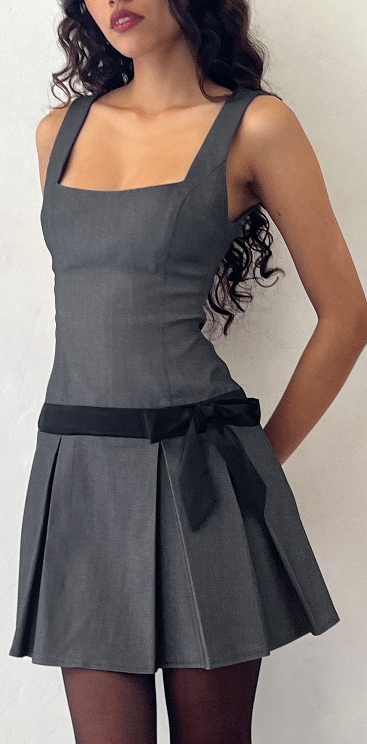 Grey Tailoring Pleated Mini Dress | Michelia – motelrocks-com-us