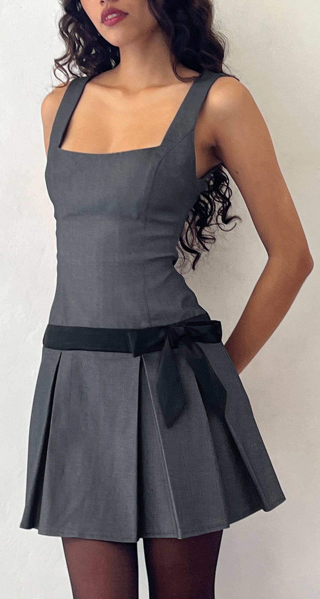 Grey Tailoring Pleated Mini Dress | Michelia – motelrocks-com-us