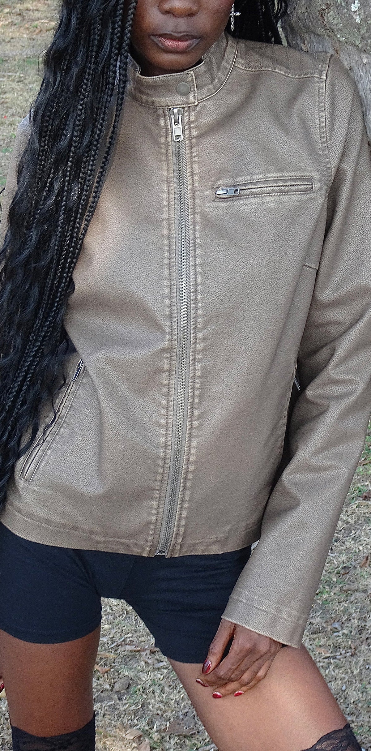 Distressed PU Olive Jacket | Mildred – motelrocks-com-us