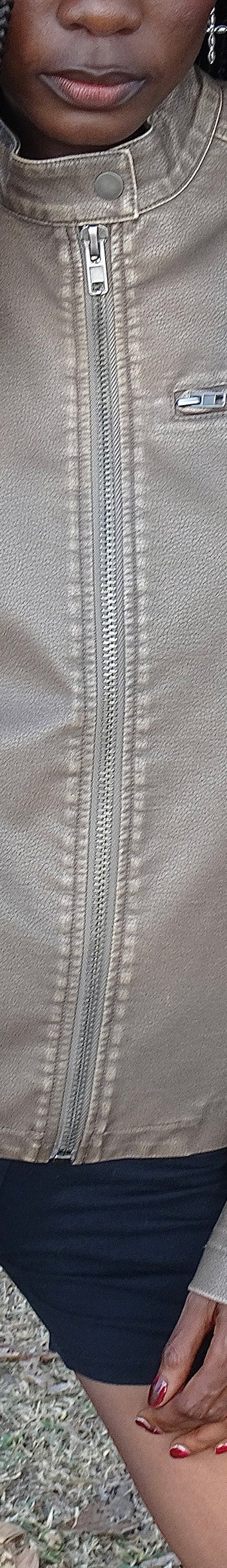 Distressed PU Olive Jacket | Mildred – motelrocks-com-us