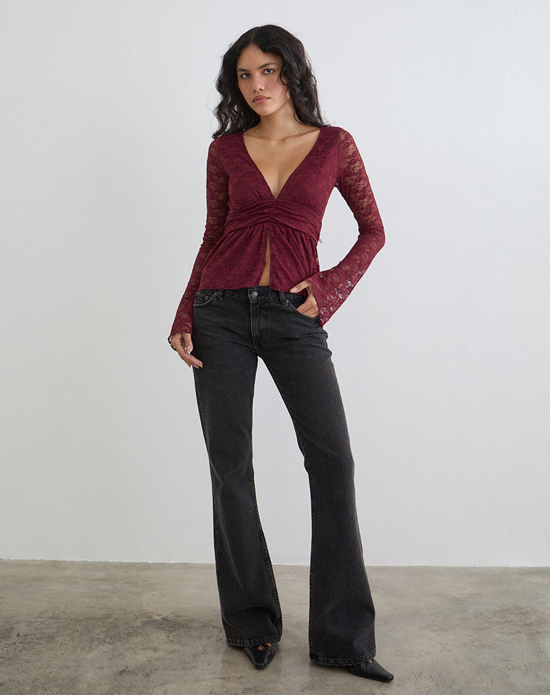 Maroon Red Lace Long Sleeve Butterfly Top | Milna – motelrocks-com-us